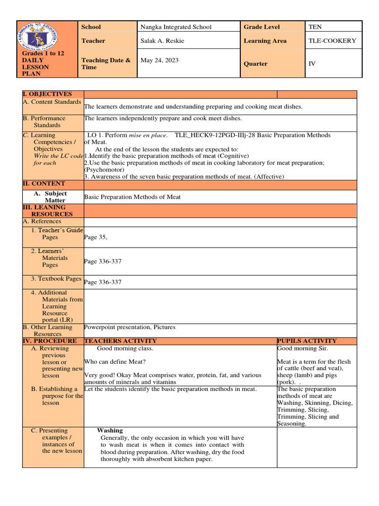 Salak A. Reskie DLP - Tle | PDF | Meat | Steak