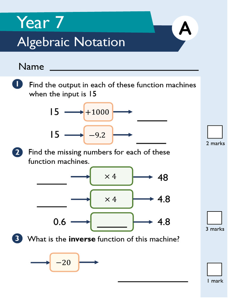 Y7 Maths Test Q Topical Pdf Function Mathematics Equations