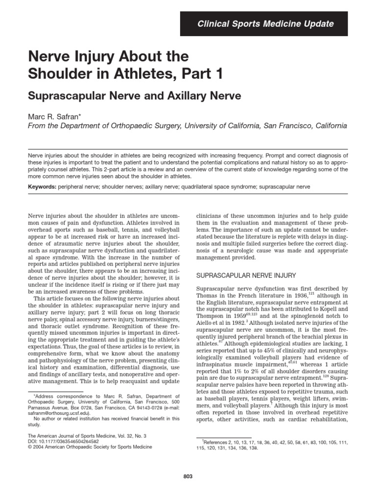 Nerve Injury About The Shoulder in Athletes, Part 1 Suprascapular Nerve ...