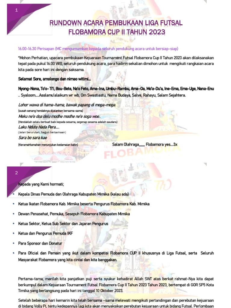 Rundown - Acara Pembukaan Futsal Flobamora CUP II TA 2023-1 | PDF