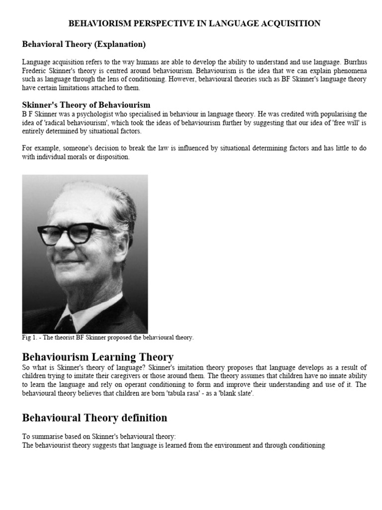Skinner's Behaviorism in Language Acquisition | PDF | Self-Improvement ...