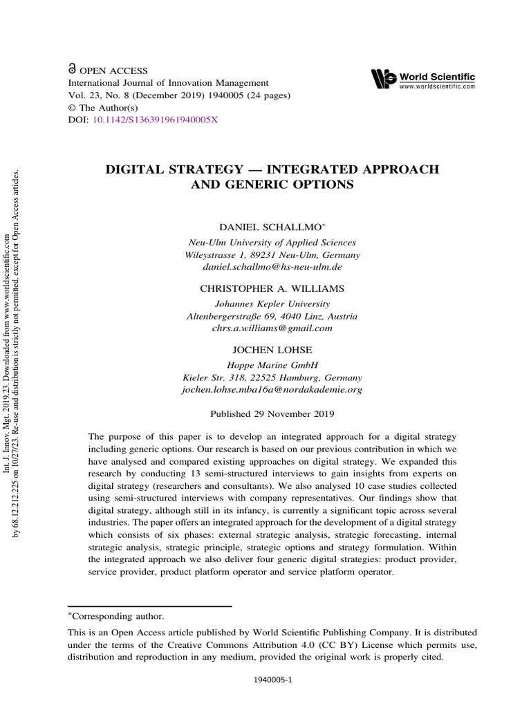 Digital Strategy - Integrated Approach and Generic Options | PDF