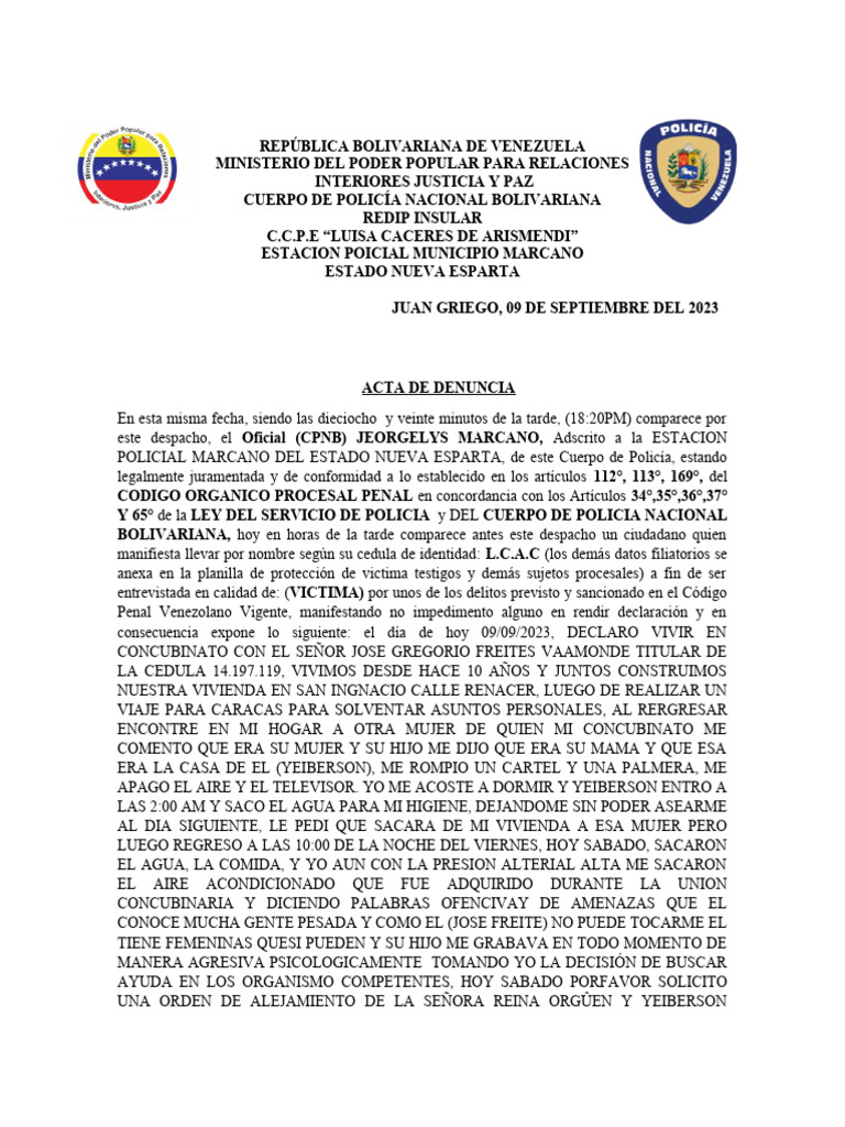 Acta Violencia de Genero | PDF | La violencia contra las mujeres | Policía