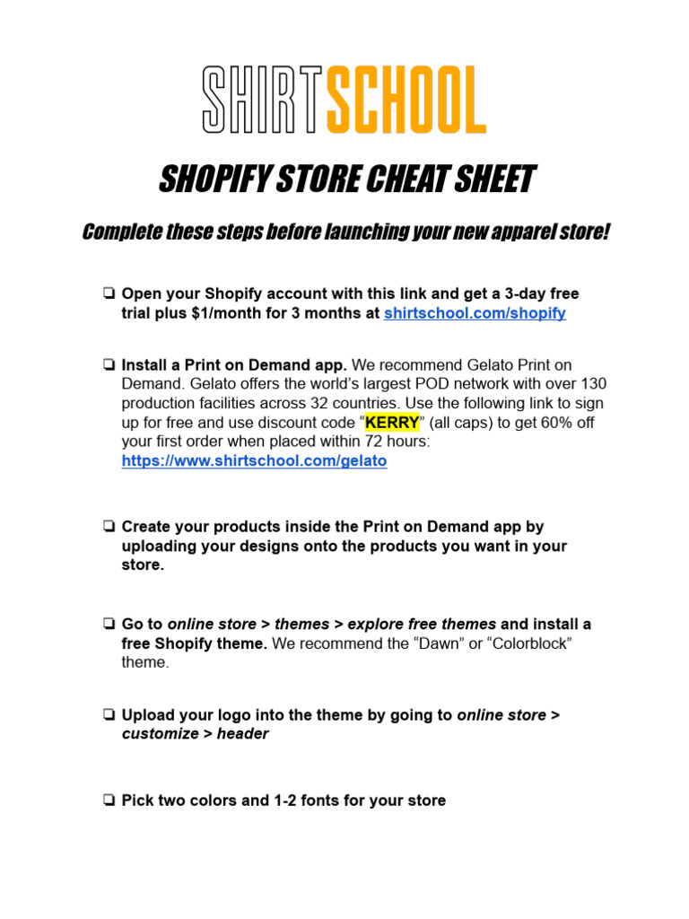 Shirt School Shopify Cheat Sheet - 23 | PDF | Computing | Service ...