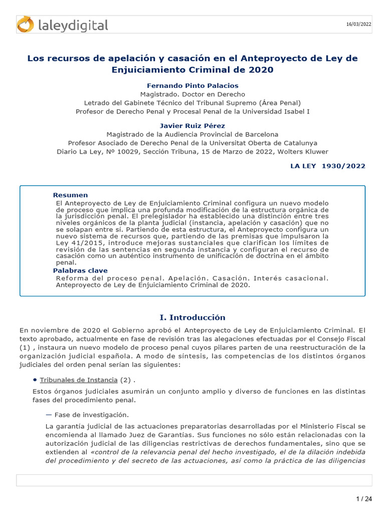 Apelaci N y Casaci N en El Anteproyecto de LECRIM 2020 1647793924 | PDF