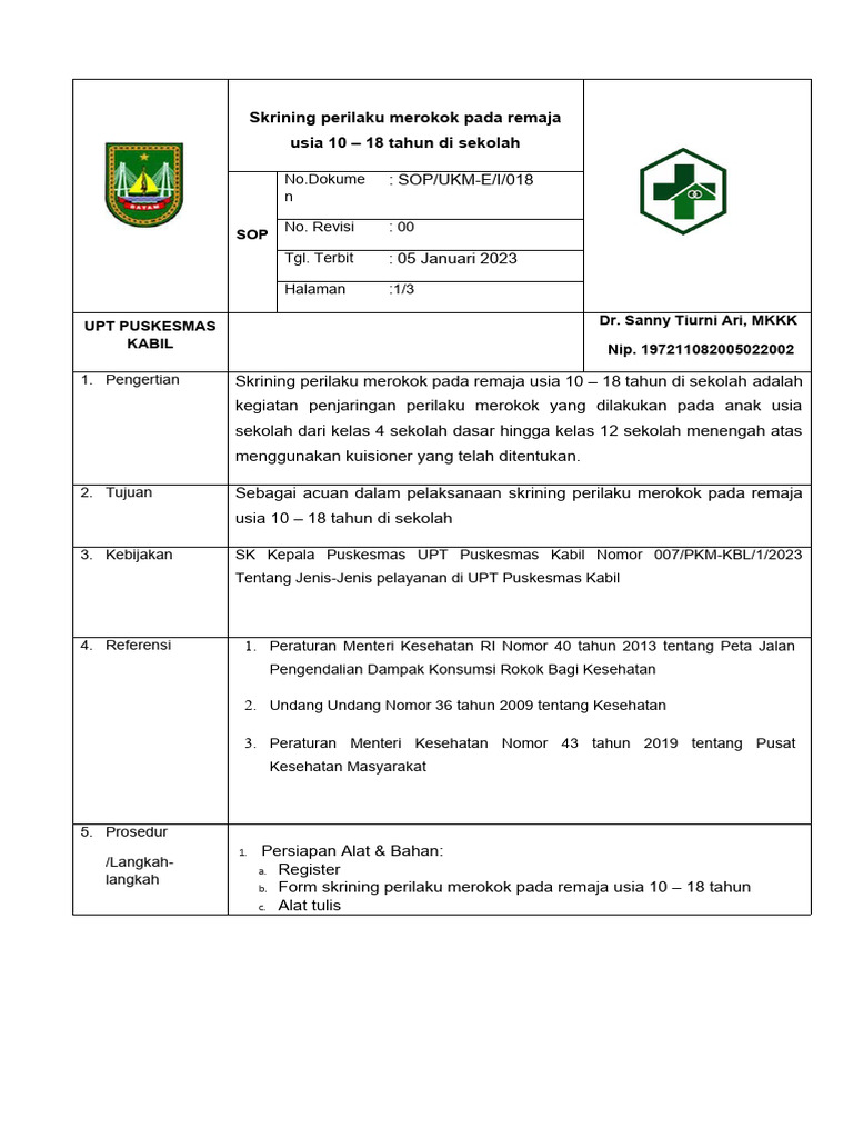 SOP - Skrining Merokok | PDF