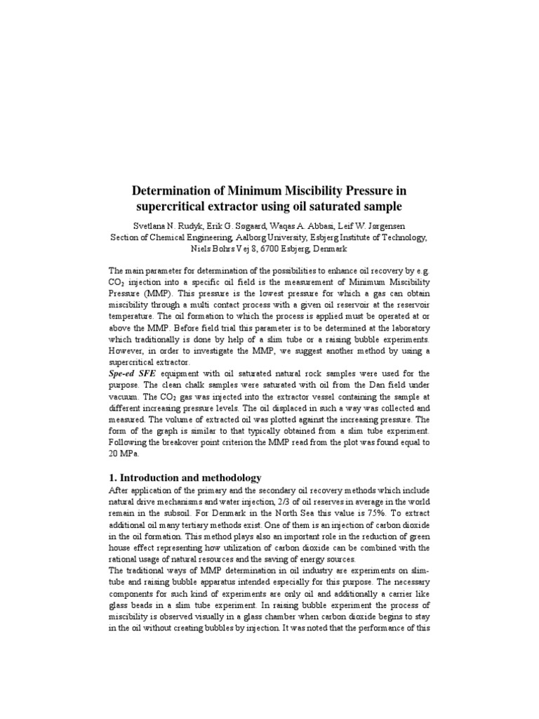 Determination of Minimum Miscibility Pressure in Supercritical ...