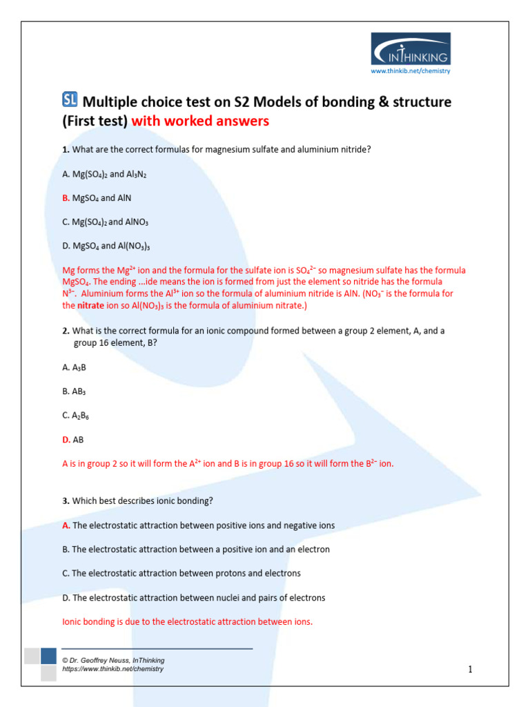 S2 Bonding and Structure Test Questions | PDF