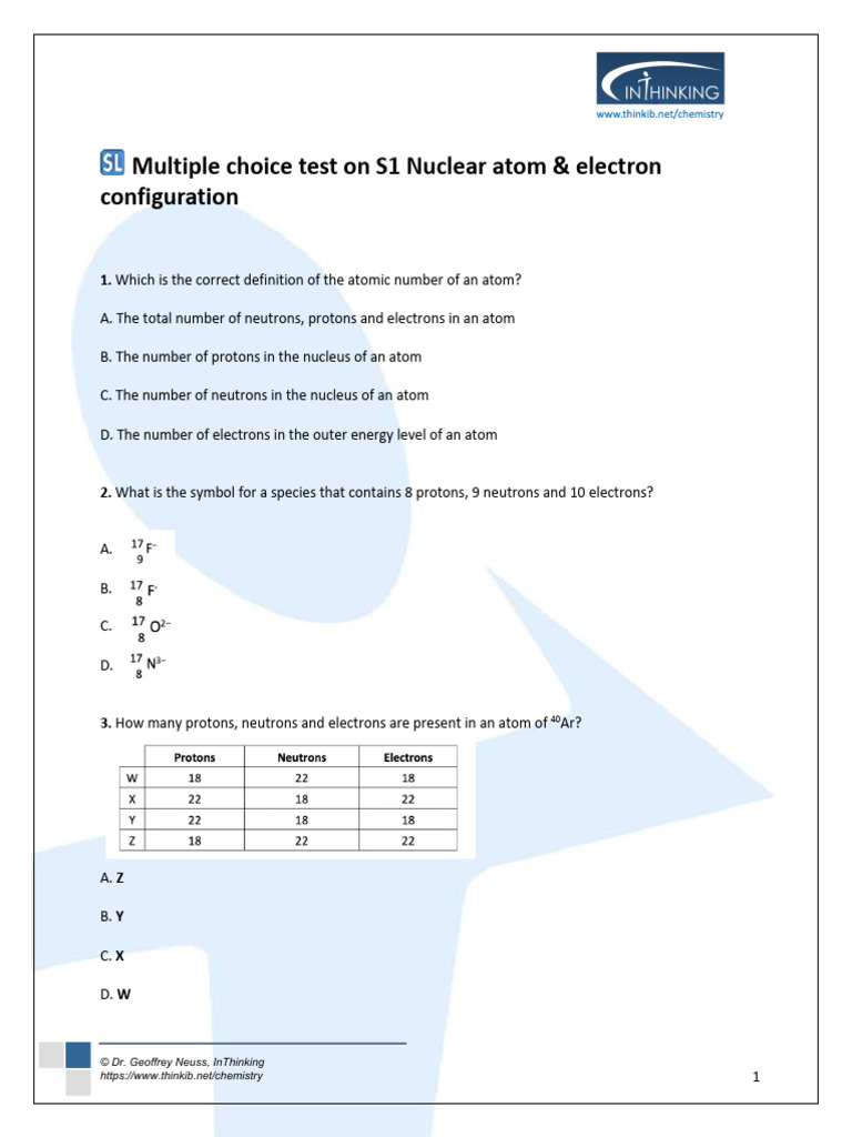 SL MC Test s1 Nuclear Atom - Electron Configuration | PDF