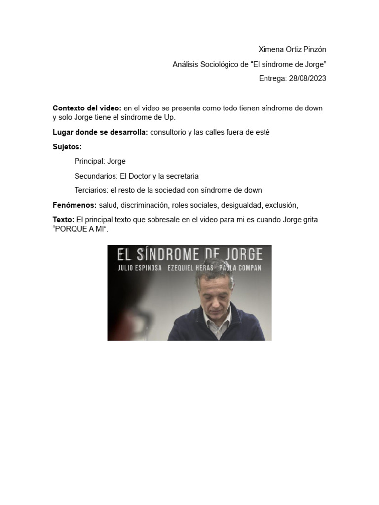 Análisis Sociológico "Sindrome de Jorge" | PDF