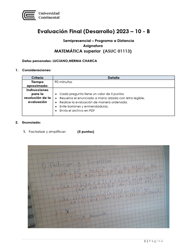 Evaluacion Final Matematica Superior | PDF