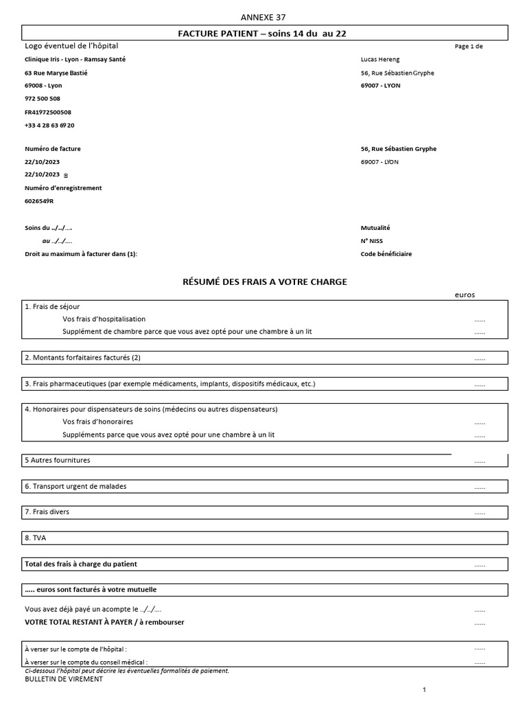 Facture d'hospitalisation détaillée | PDF | Hôpital | Services publics