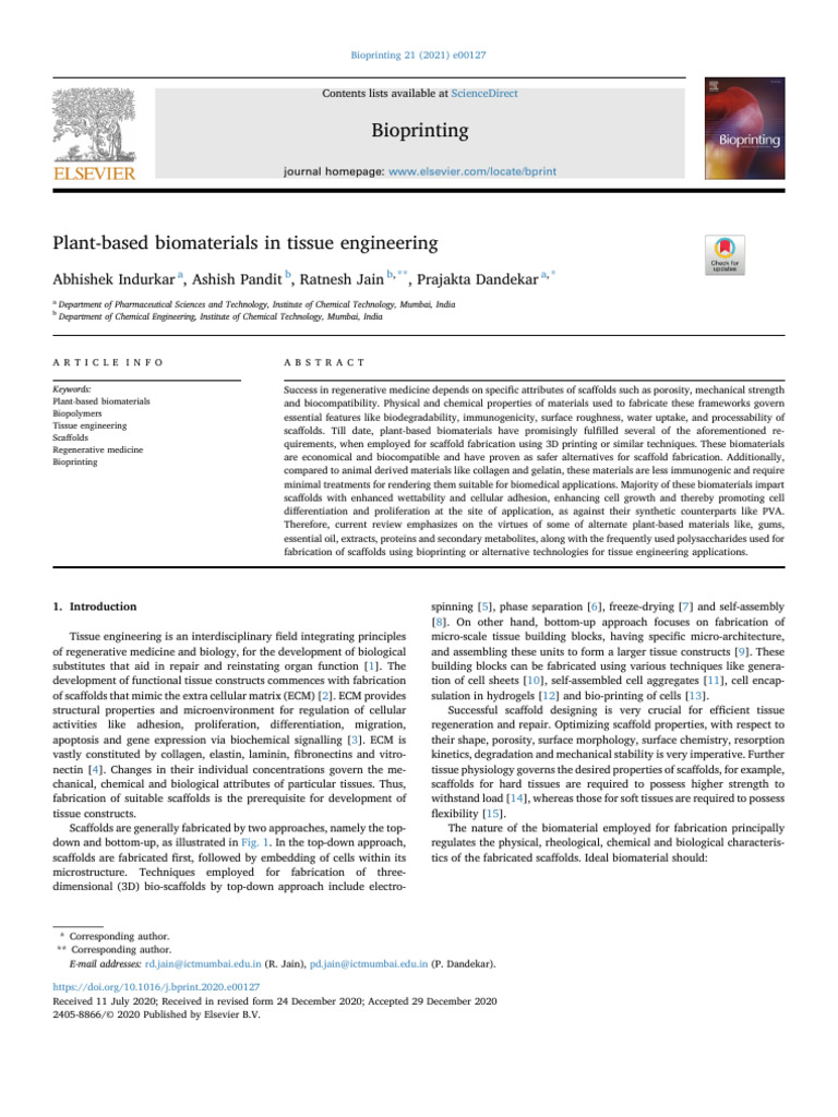 Indurkar 2021 | PDF | Tissue Engineering | Extracellular Matrix