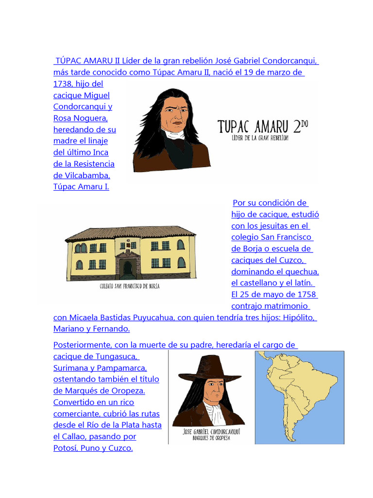 TÚPAC AMARU II Líder de La Gran Rebelión José Gabriel Condorcanqui ...