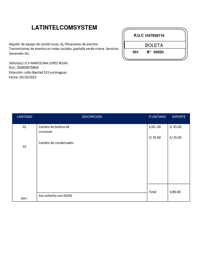 Boleta Colegio Marcelina | PDF