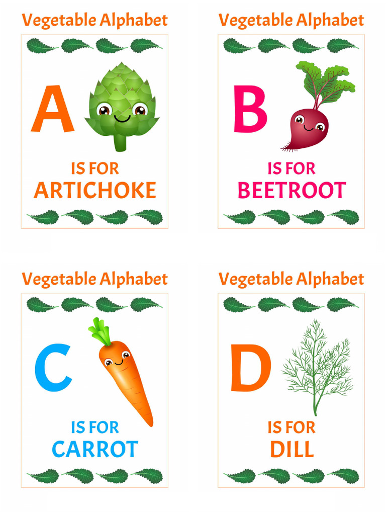 Flash-Card Vegetable Alphabet 4 in 1 Page | PDF
