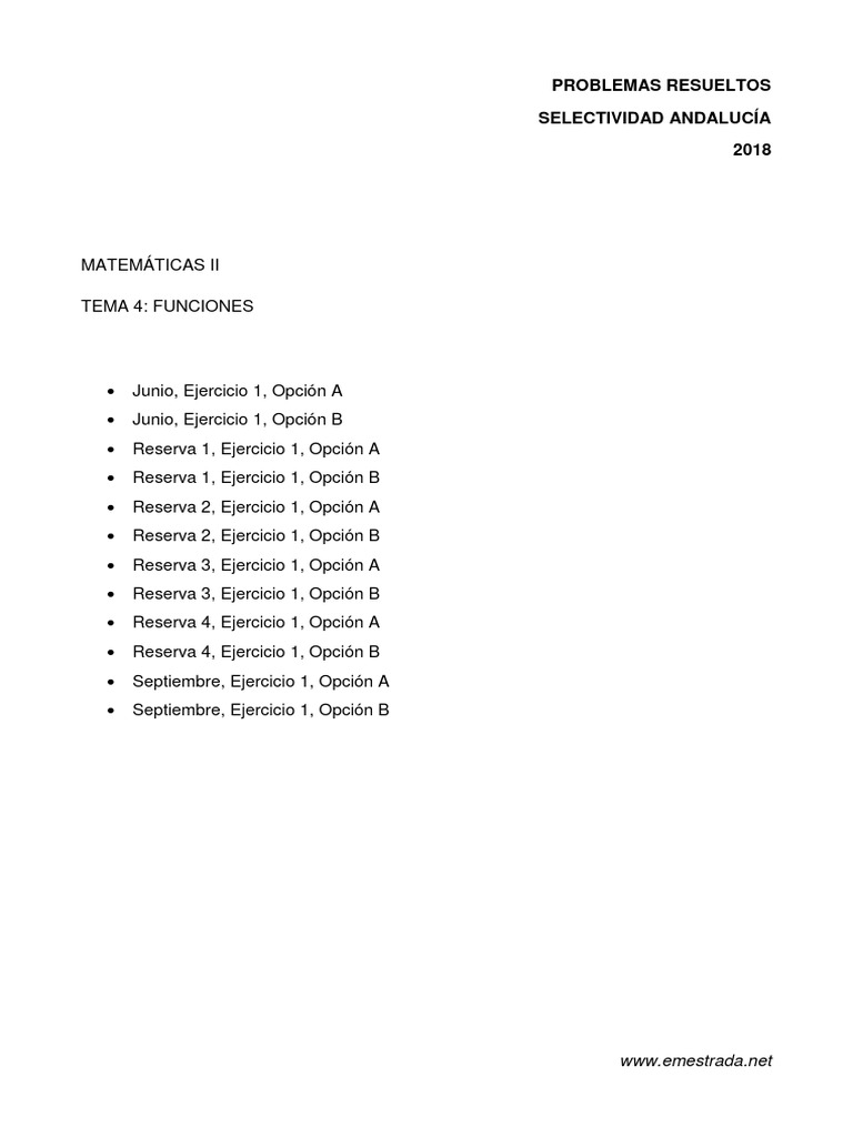 Ejercicios Funciones Selectividad 18 Resueltos | PDF | Asíntota | Pendiente