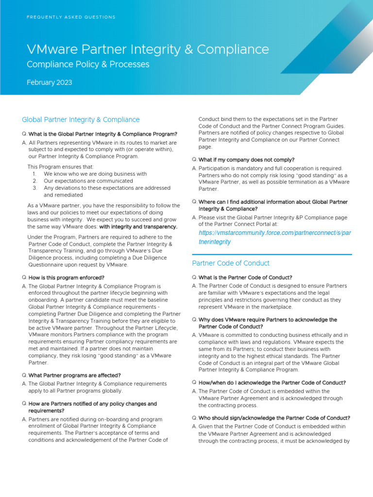 VMware Partner Integrity Initiative FAQ | PDF
