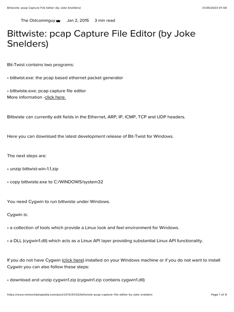 Bittwiste: Pcap Capture File Editor (By Joke Snelders) | PDF
