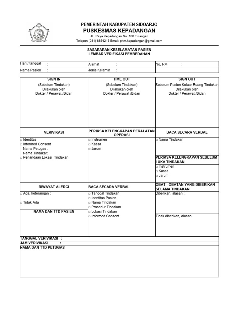 Lembar Verifikasi Pasien Pembedahan | PDF