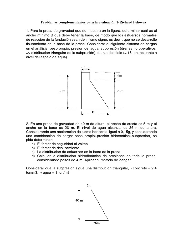 Problemas Complementarios para La Evaluación 1-Richard Pehovaz | PDF | Represa | Agua
