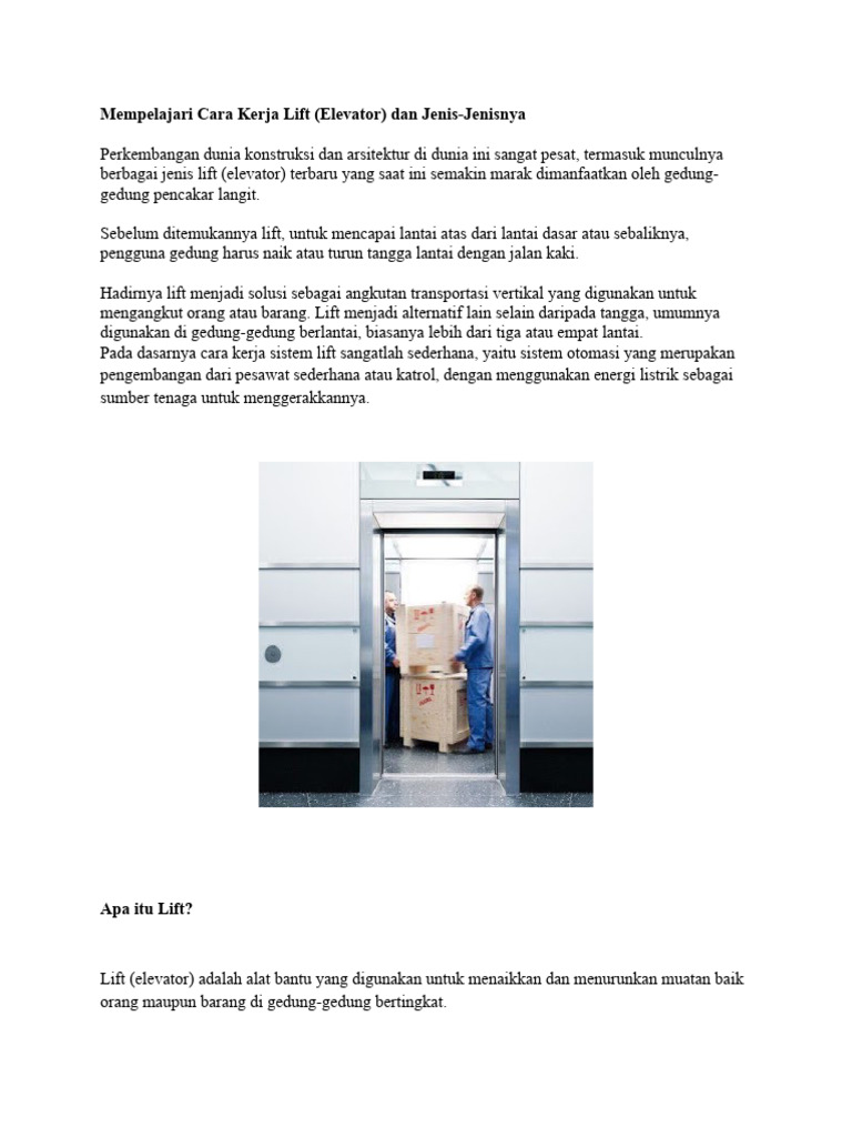 Cara Kerja dan Jenis-Jenis Lift | PDF