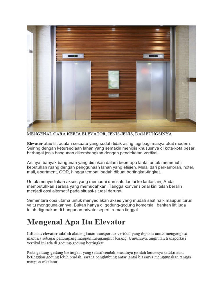 Mengenal Cara Kerja Elevator | PDF