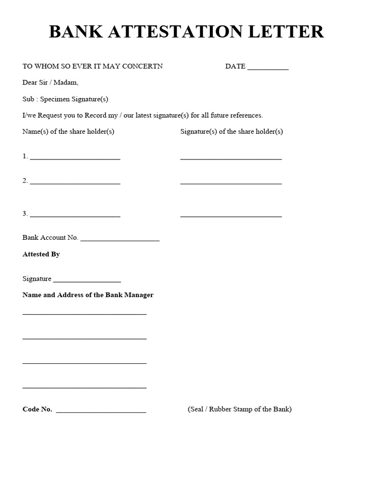 Bank Attestation Letter Template | PDF