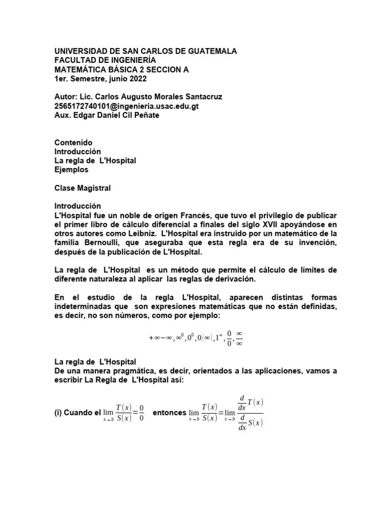 D) La Regla de LHospital | PDF | Logaritmo | Matemáticas