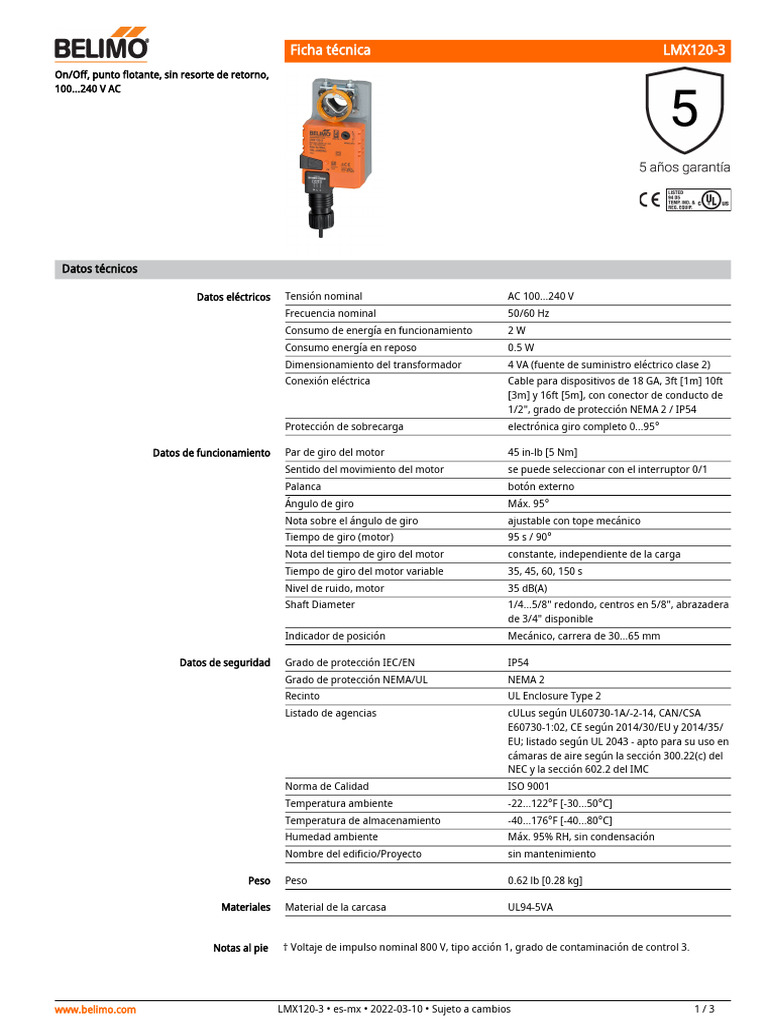 Belimo LMX120-3 Datasheet Es-Mx | PDF | Solenoide | Bienes manufacturados