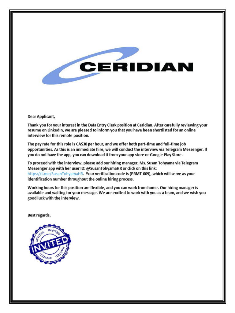 Ceridian Interview Invitation Prime Pay Data Entry | PDF