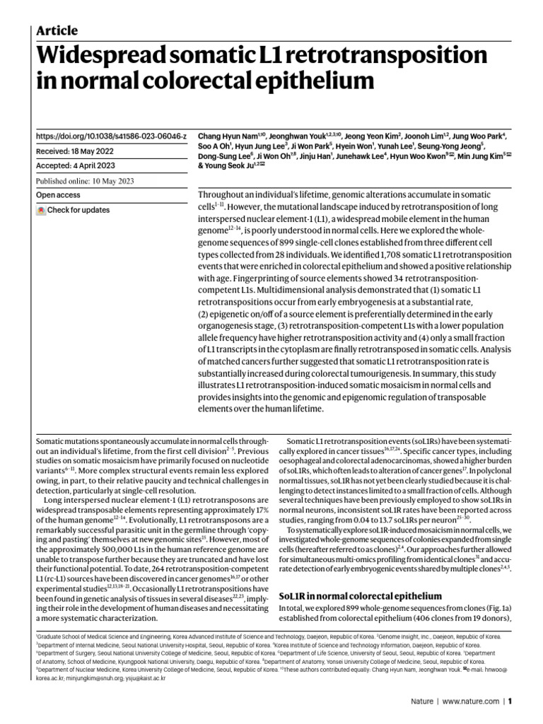 L1 Retrotransposition in Colorectal Cells | PDF | Transposable Element ...