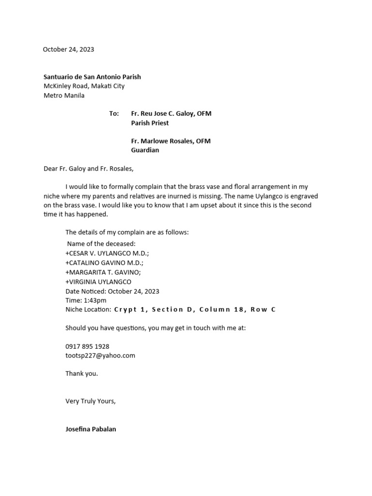 Blank - Letter Request Inurnment SSAP | PDF