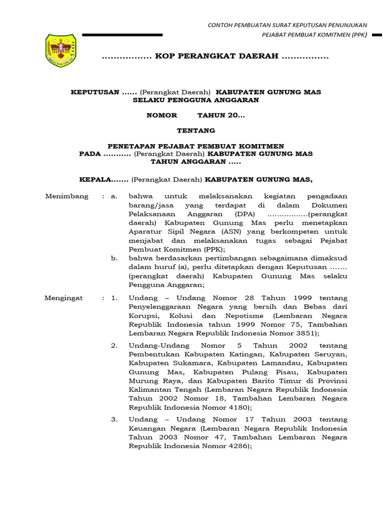 Contoh SK. Penetapan (PPK) | PDF | Bisnis | Pengelolaan Keuangan & Uang