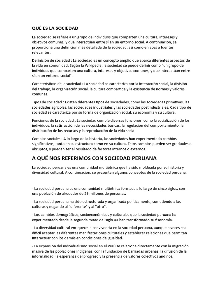 Qué Es La Sociedad | PDF | Sociedad | Perú