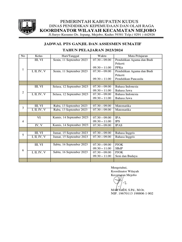 Jadwal PTS Ganjil 2023 | PDF