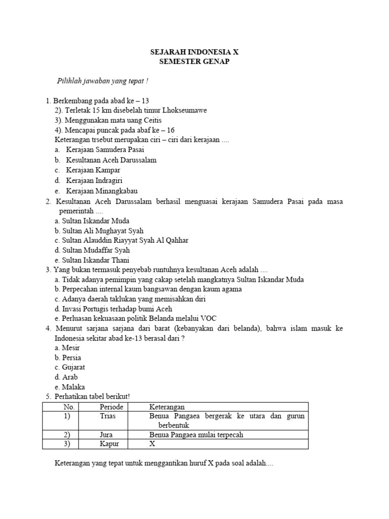 Kisi Kisi Sejarah Indonesia X 2022 Genap | PDF | Perjalanan | Sejarah