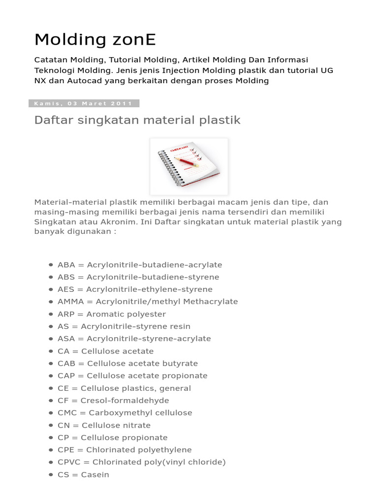 Daftar Singkatan Material Plastik - HTML | PDF | Thermoplastic ...