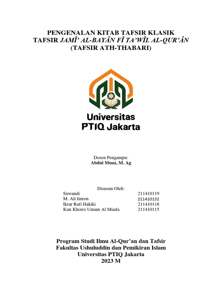 Kelompok 1 Makalah Pengenalan Kitab Tafsir Klasik Semester 5 Ke 1 (Fix ... Kelompok 1 Makalah Pengenalan Kitab Tafsir Klasik Semester 5 Ke 1 (Fix ...