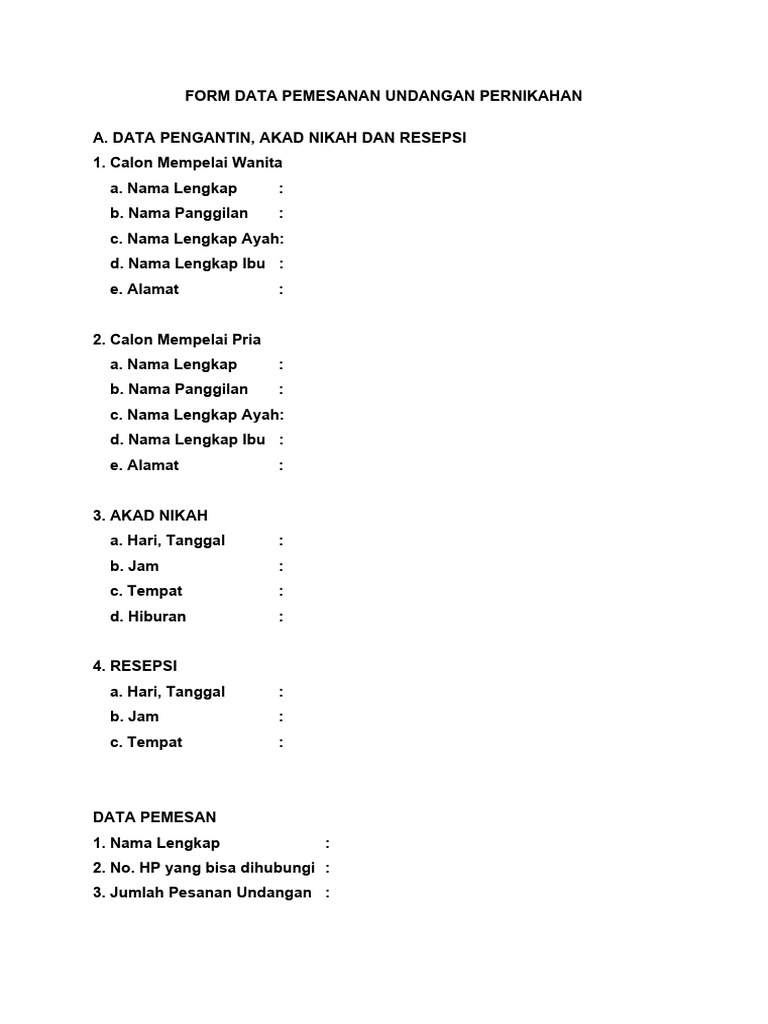 Form Data Undangan Pernikahan | PDF