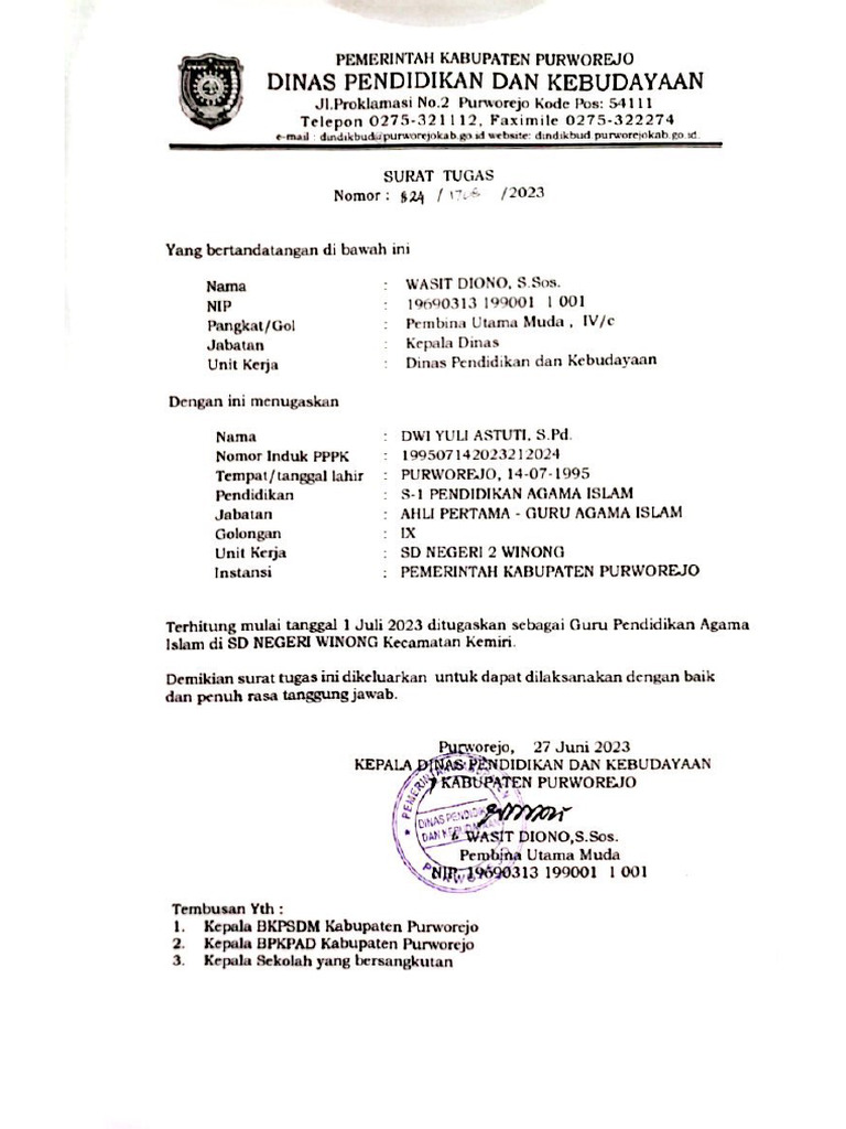 Surat Tugas Dwi Yuli | PDF