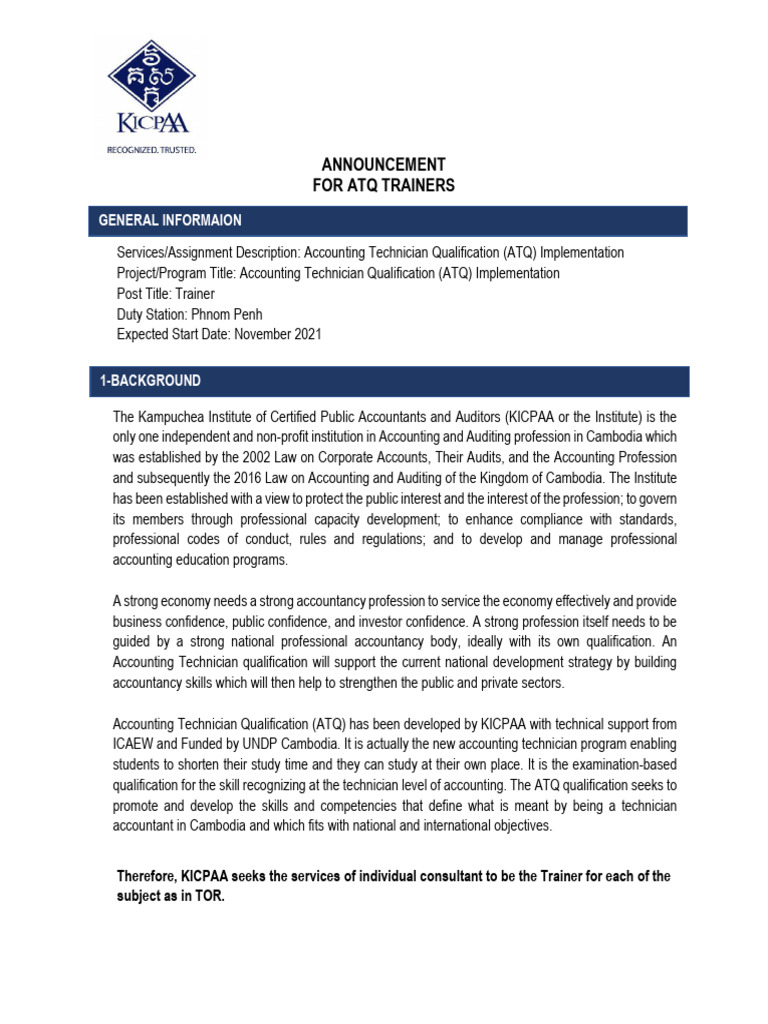 Annoucement For ATQ TOT | PDF | Bookkeeping | Accounting