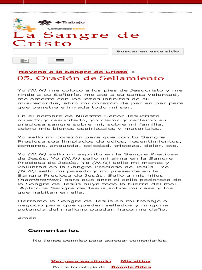 Oración de Sellamiento - La Sangre de Cristo | PDF Oración de Sellamiento - La Sangre de Cristo | PDF