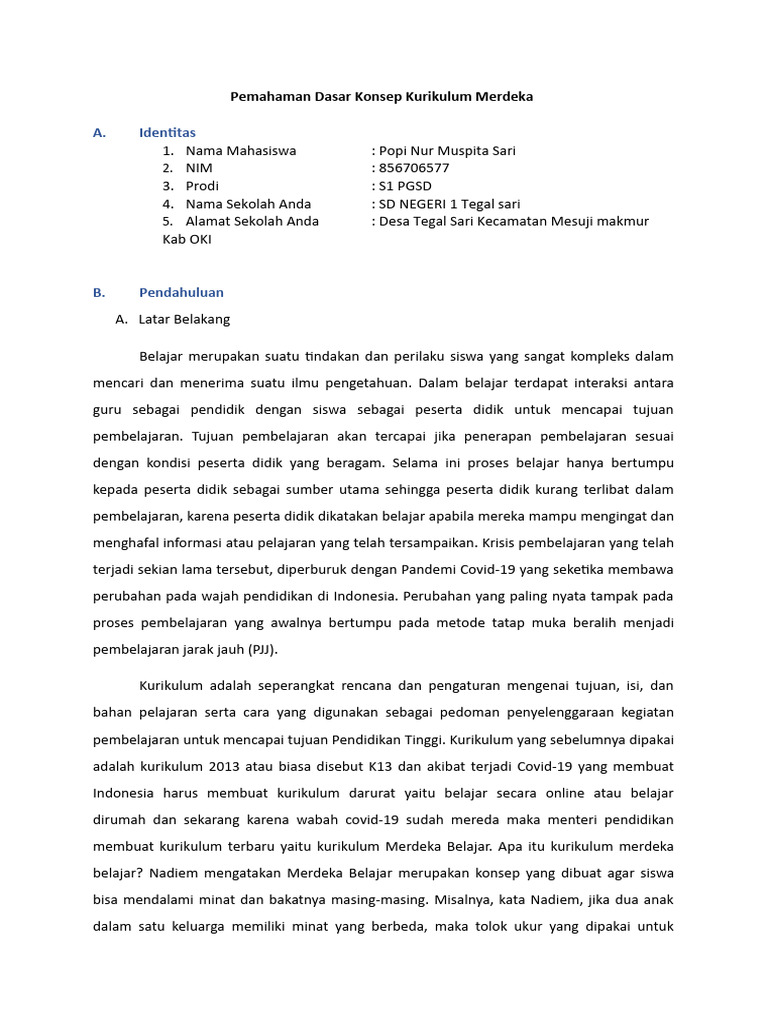 Pemahaman Dasar Konsep Kurikulum Merdeka | PDF