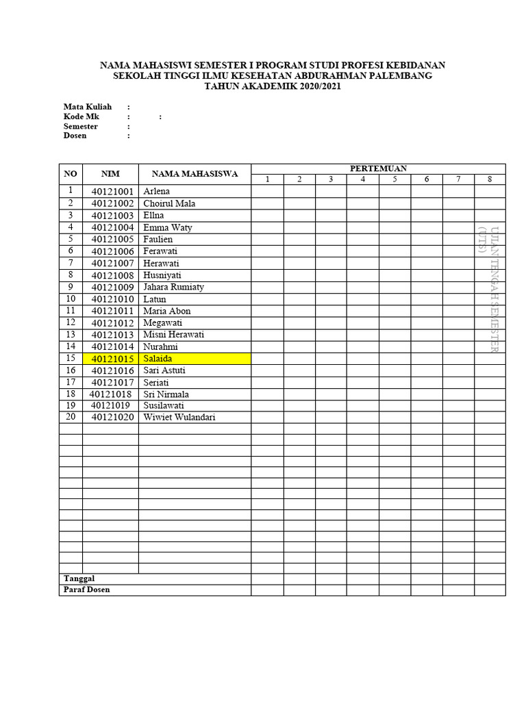 Nama Mahasiswi Transisi Dan Profesi | PDF