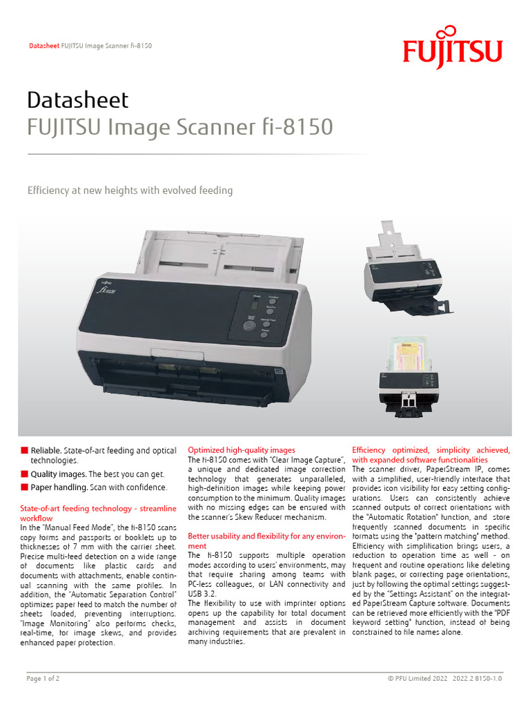 Fi-8150 Datasheet 01 EN 202201 | PDF | Image Scanner | Computing