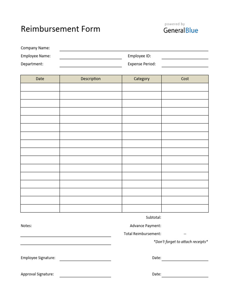 Basic Printable Reimbursement Form | PDF