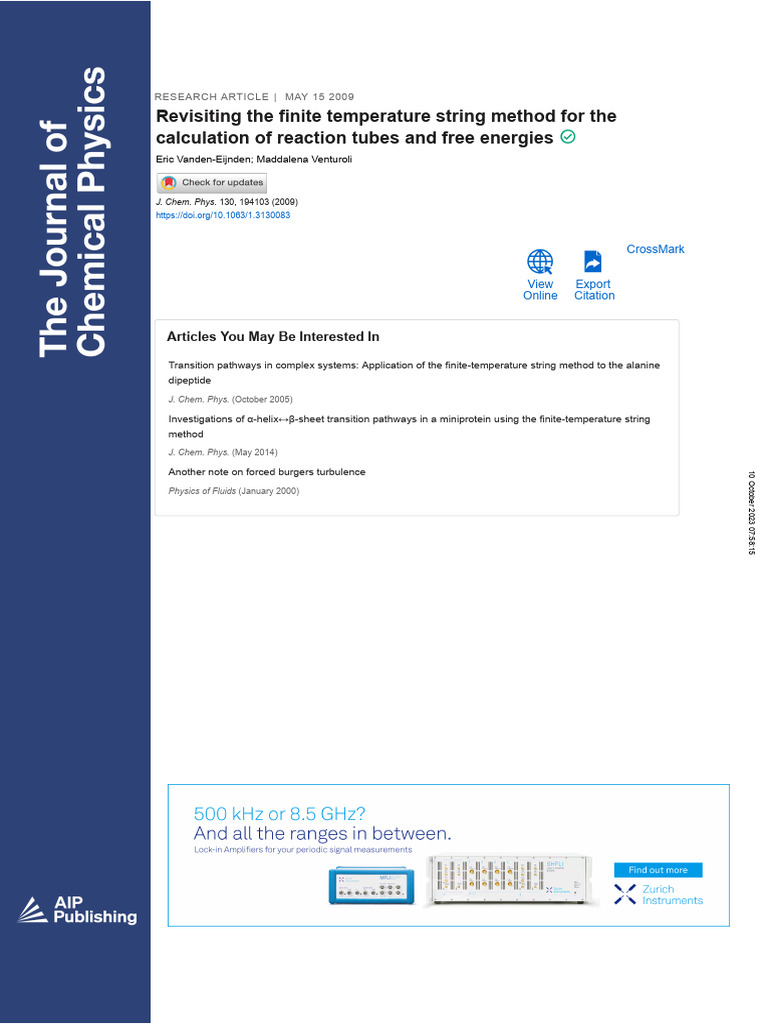 Revisiting The Finite Temperature String Method For The Calculation of Reaction Tubes and Free ...
