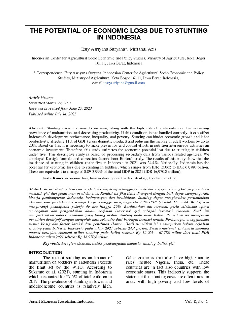 The Potential of Economic Loss Due To Stunting | PDF | Malnutrition ...
