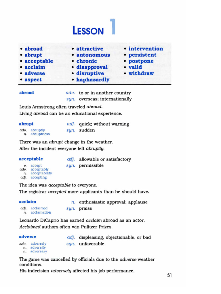 Lesson 1 Vocab Sat | PDF
